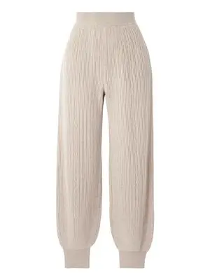 Loro Piana Plane Tree Ribbed Cashmere-blend Tapered Pants - Neutrals