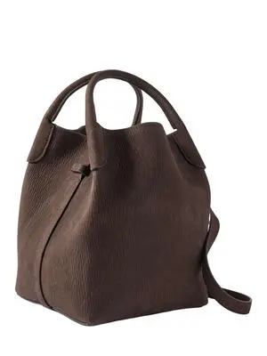 Loro Piana Bale Small Textured-Suede Shoulder Bag Chocolate
