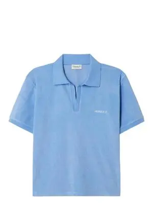Hunza G Embroidered Cotton-terry Polo Shirt - Blue
