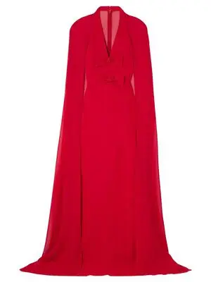 Elie Saab Cape-effect Bow-embellished Crepe Gown - Red