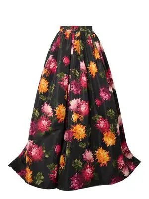 Carolina Herrera Pleated Floral-print Faille Maxi Skirt - Black