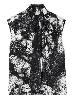 Dries Van Noten Tie-neck Printed Crepe Top - Black