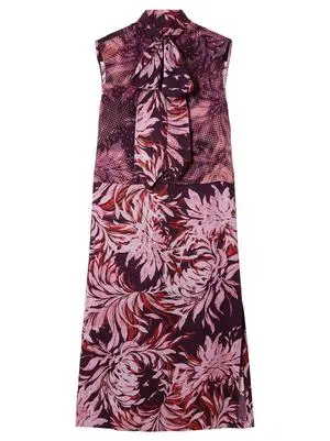 Dries Van Noten Tie-neck Floral-print Satin Midi Dress - Burgundy