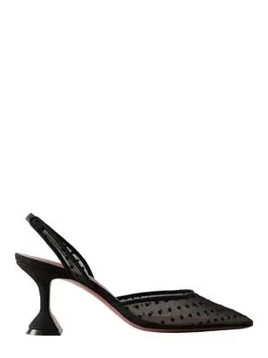 Amina Muaddi Holli Leather-trimmed Polka-dot Mesh Slingback Pumps - Black
