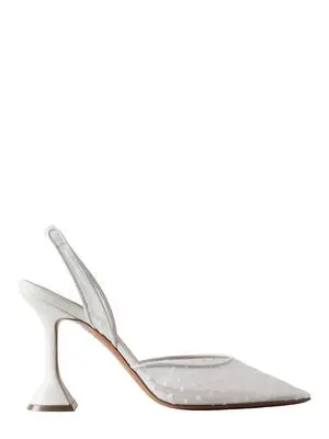 Amina Muaddi Holli Leather-trimmed Polka-dot Mesh Slingback Pumps - White
