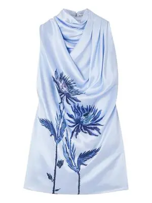 Altuzarra Sleary Draped Floral-print Silk-satin Top - Blue