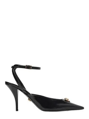 Versace Pointed Toe High Heel Pumps With Ankle Strap - Black