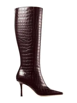 JIMMY CHOO Agathe 85 Croc-embossed Leather Knee High Boots - Sambuco