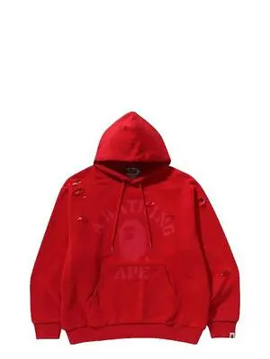 A BATHING APE Destroyed College Relaxed Fit Pullover Hoodie - Red