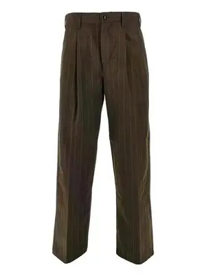 Obey Pinstripe Pleated Trousers - Brown