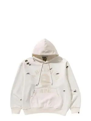 A BATHING APE Destroyed College Relaxed Fit Layered Pullover Hoodie - Ivory