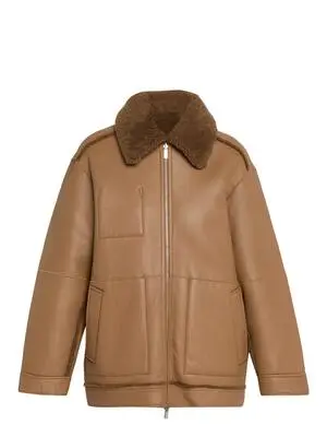 Theory Reversible Shearling Cocoon Coat Pale Brown