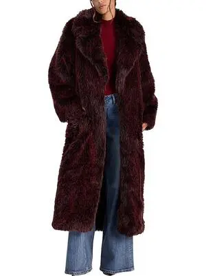 Alice + Olivia Marvin Faux Fur Coat - Black/merlot