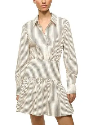 Staud Rocco Mini Shirt Dress - Ivory/dark Oat Micro Stripe