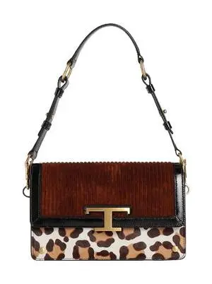 TOD'S Leopard Print Calf Hair Handbag - Brown