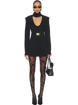 ROWEN ROSE Abito Long Sleeve Mini Dress - Black