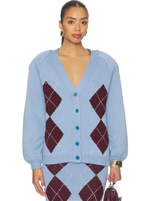 ROWEN ROSE Knit Cardigan - Blue With Bordeaux Pattern