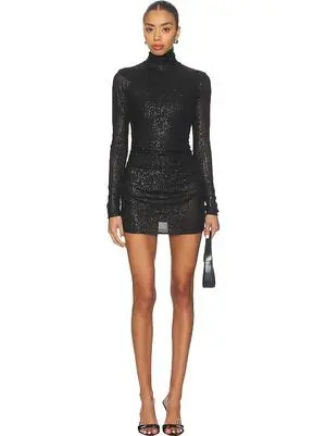 Norma Kamali Long Sleeve Turtleneck Pickleball Dress - Black Sequin