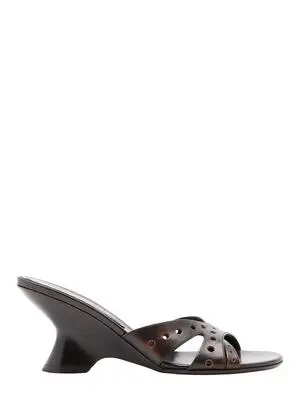 Dries Van Noten Punctured Leather Wedge Mules - Brown
