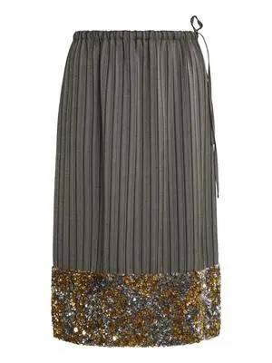 Dries Van Noten Embellished Twill Knee-length Skirt - Grey
