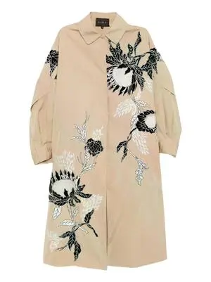 Biyan Floral-embroidered Coat - Neutrals
