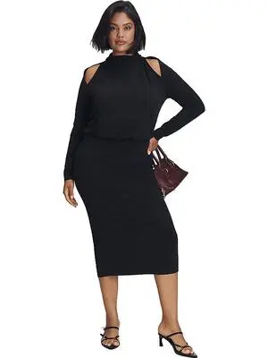 ELOQUII Plus Long-sleeve Cutout Midi Dress - Black