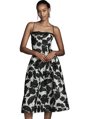 Maeve Sleeveless Jacquard Midi Dress - Black & Ivory Floral