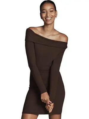 REFORMATION Elio Off-shoulder Knit Mini Dress - Mole