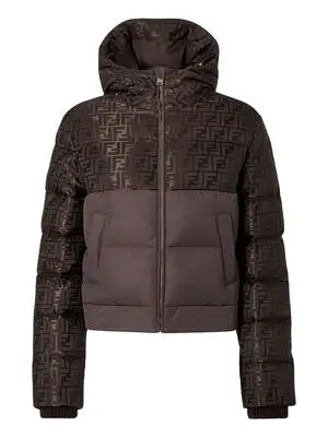 Fendi Down Jacket With Ff Jacquard Insert - Brown