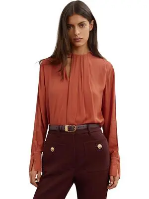 REISS Marta Draped Blouse - Copper