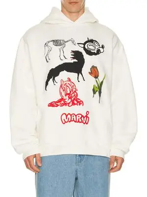 Marni Hoodie With Graphic - Natural White