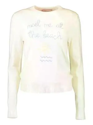 Lingua Franca Embroidered Cashmere Sweater - Neutrals