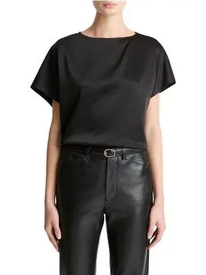 Vince Draped Satin Dolman-sleeve Blouse - Black