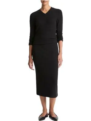 Vince Cozy Ribbed Midi Skirt - Black