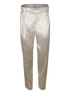 Brunello Cucinelli Metallic Pleated Straight Leg Pants - Silver