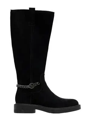 Guess Suede Boots With Chain Detail - Black
