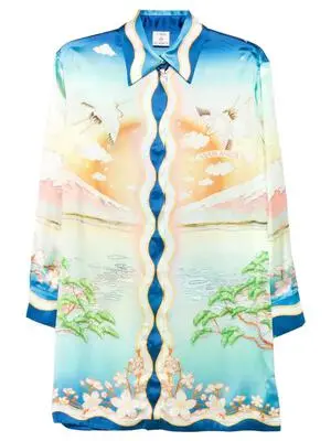 Casablanca Crane-print Midi Dress - Blue