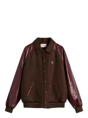 Drole De Monsieur Wool And Leather Teddy Jacket - Dark Brown