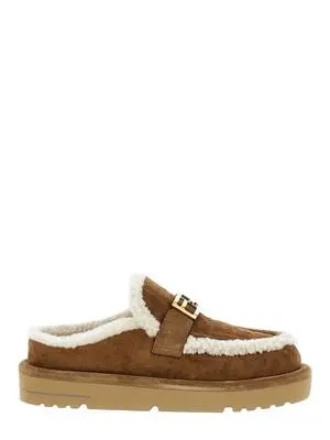 Fendi Suede And Sheepskin Sabots - Brown