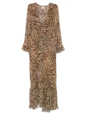 Rixo Grayce Ruffled Leopard Print Midi Dress - Brown