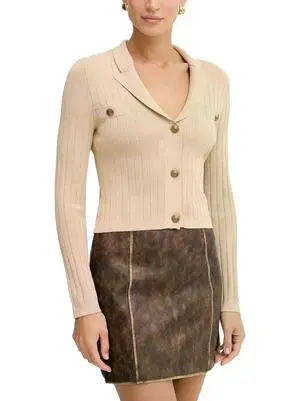 Guess Buttoned Ribbed Knit Cardigan - Neutrals