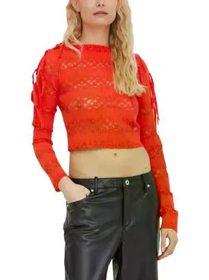 WON HUNDRED Tie-detailed Open-knit Top - Red