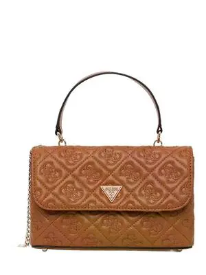 Guess Adelasia Logo Embossed Shoulder Bag - Brown
