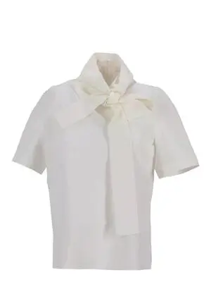 SHUSHU/TONG Tie-neck Short-sleeve Blouse - White