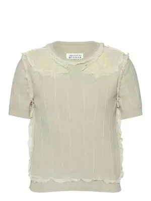 MAISON MARGIELA Ribbed Knit Top With Frayed Edges - Neutrals