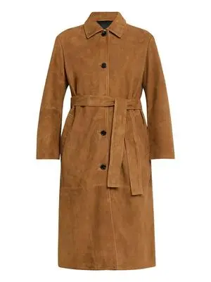 Theory Belted Suede Trench Coat - Deep Tobacco