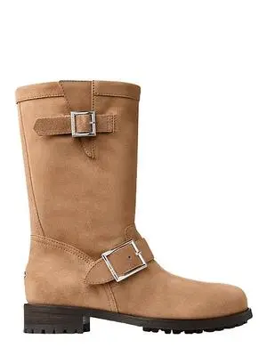JIMMY CHOO Biker Mid Velvet-suede Boots - Toffee