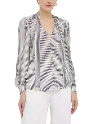 TWINSET Striped Tie-neck Blouse - Neutrals