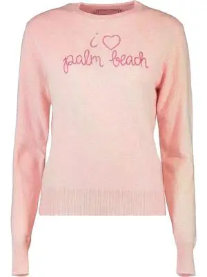 Lingua Franca I Love Palm Beach Embroidered Sweater - Pink