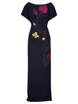 Lela Rose Savannah Floral-embellished Maxi Dress - Blue